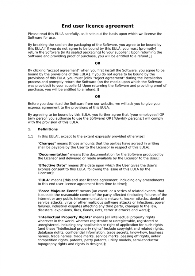 Editable End User License Agreement Template Installation With End User ...
