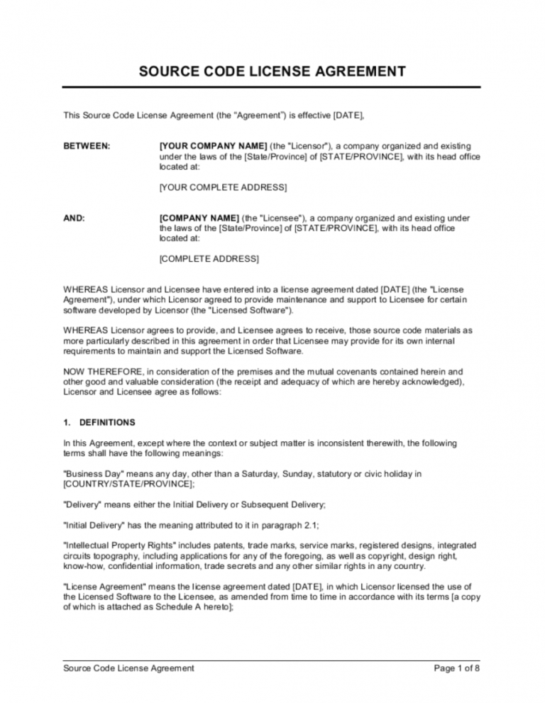 Editable Source Code License Agreement Template Businessinabox™ Source Code License Agreement ...