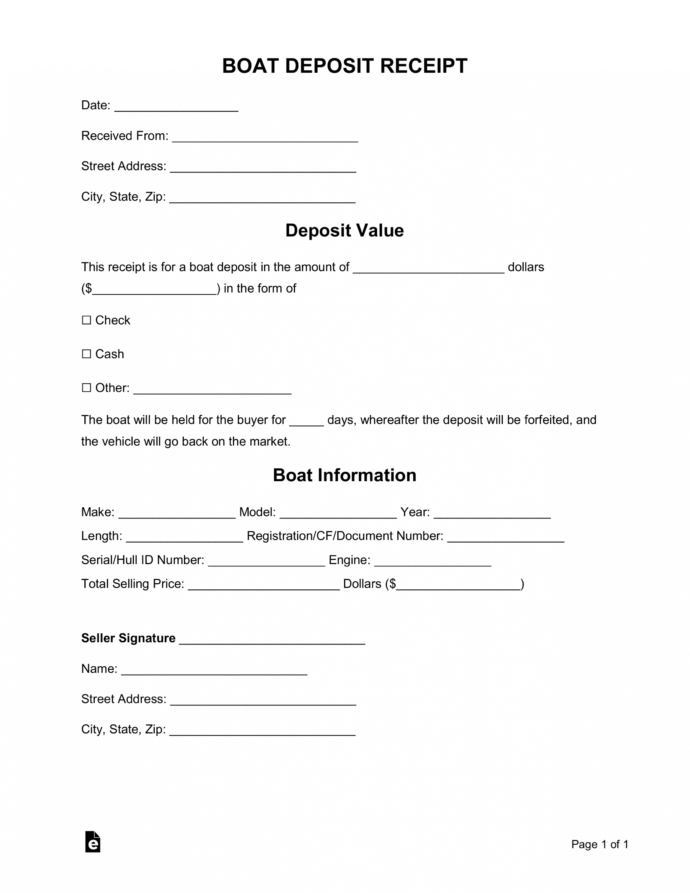 Free Boat Deposit Receipt Template Word Pdf Eforms Boat Sale And ...