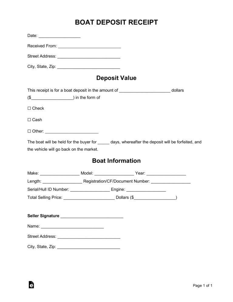 Free Boat Deposit Receipt Template Word Pdf Eforms Boat Sale And ...