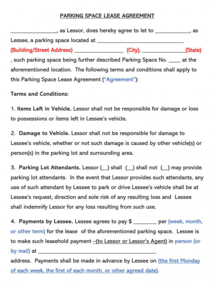 Free Free Parking Space Rental Lease Agreement Templates Word Pdf ...