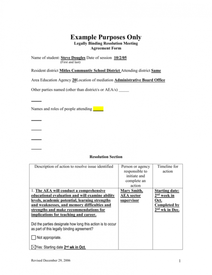 Resolution Agreement Template