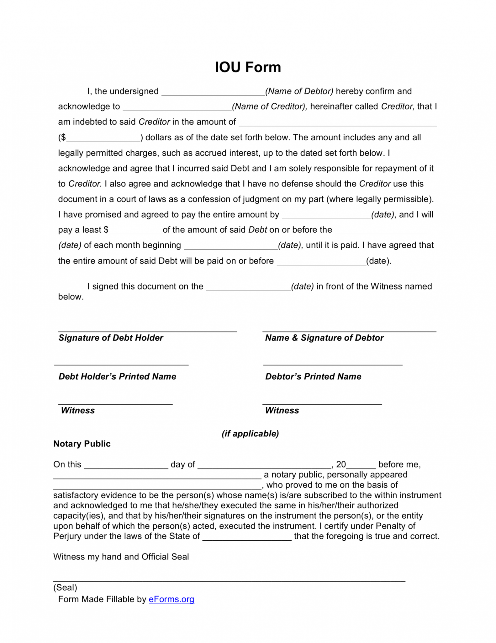 Sample Free I Owe You Iou Template Pdf Eforms Free Fillable Money Owed ...