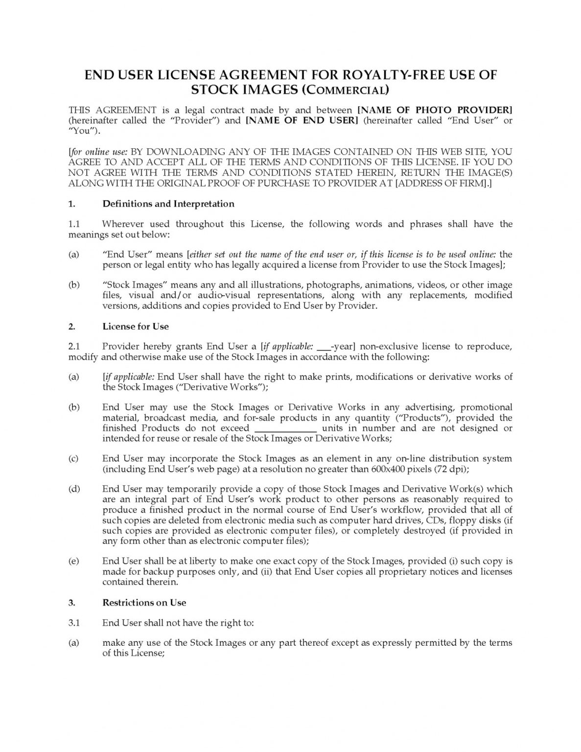 Stock Photo License Agreement Template