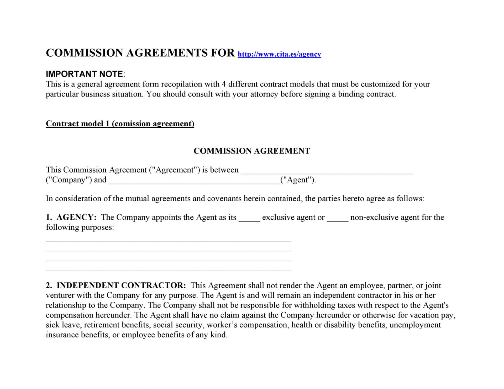 Printable 36 Free Commission Agreements Sales Real Estate Contractor ...