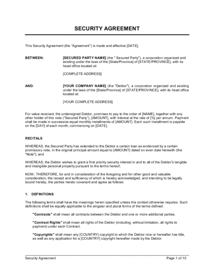 Editable Security Agreement Template Businessinabox™ Security Guard ...