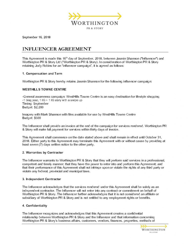 Editable Influencer Contract Template Influencer Agreement Template ...