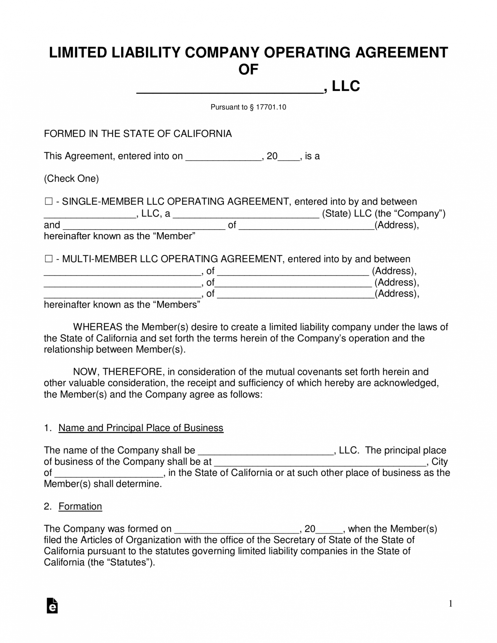 C Corp Operating Agreement Template