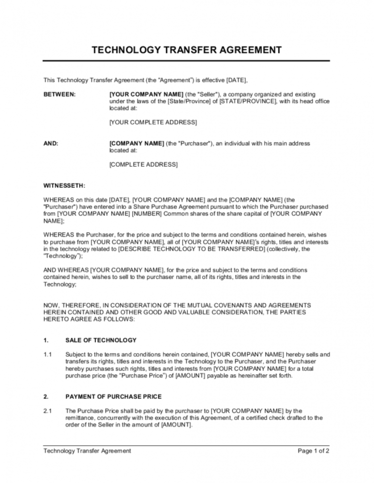 Editable Technology Transfer Agreement Template Businessinabox ... Editable Technology Transfer Agreement Template Businessinabox ...
