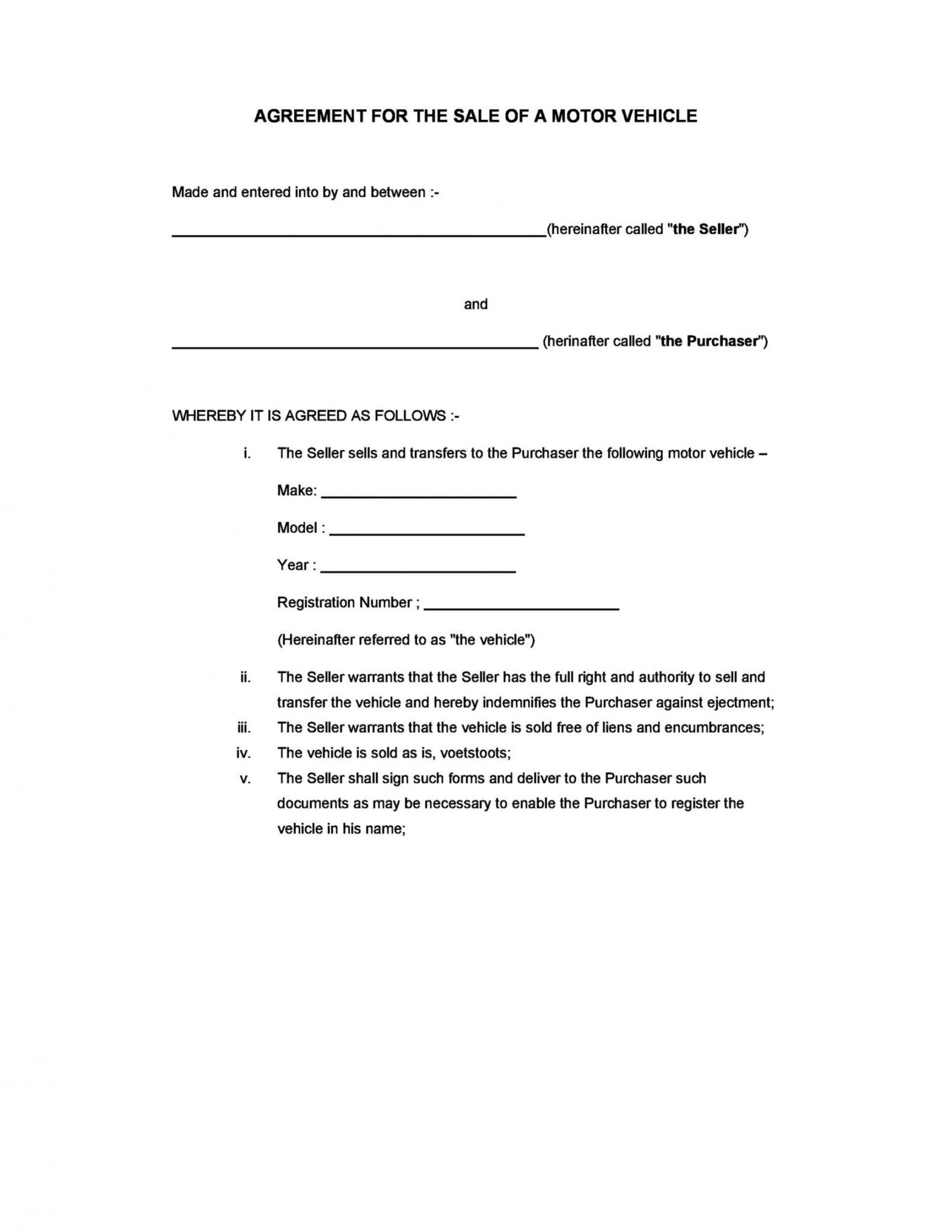Auto Sale Agreement Template