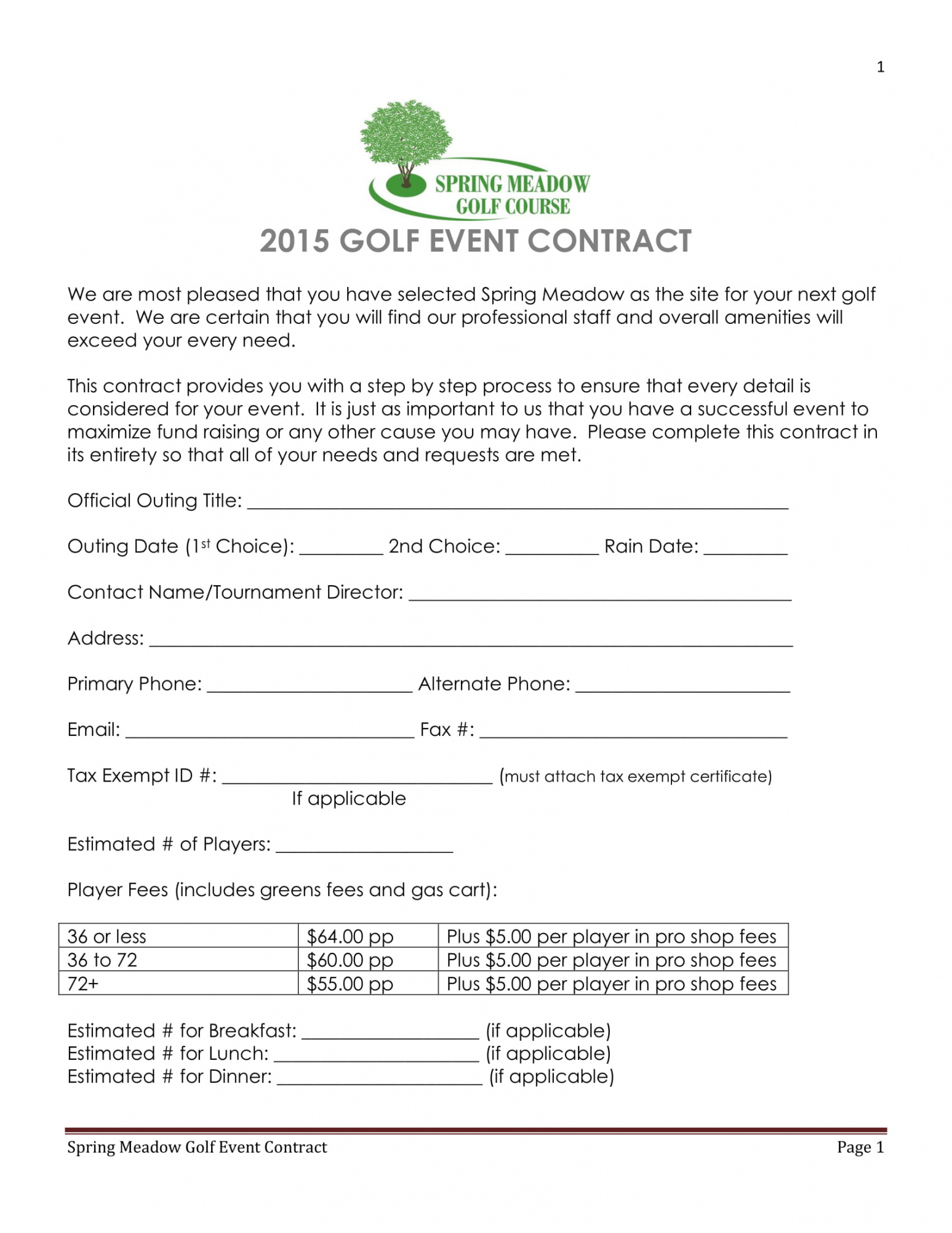 Printable Golf Tournament Registration Form Template Printable Word 
