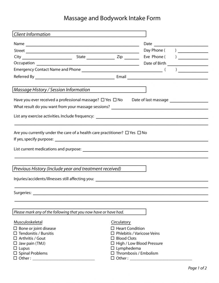 Free Free 5 Massage Intake Forms In Pdf Massage Therapy Client Intake ...