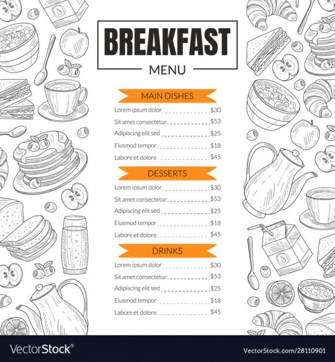 Printable Breakfast Menu Template Design For Restaurant Breakfast Menu ...
