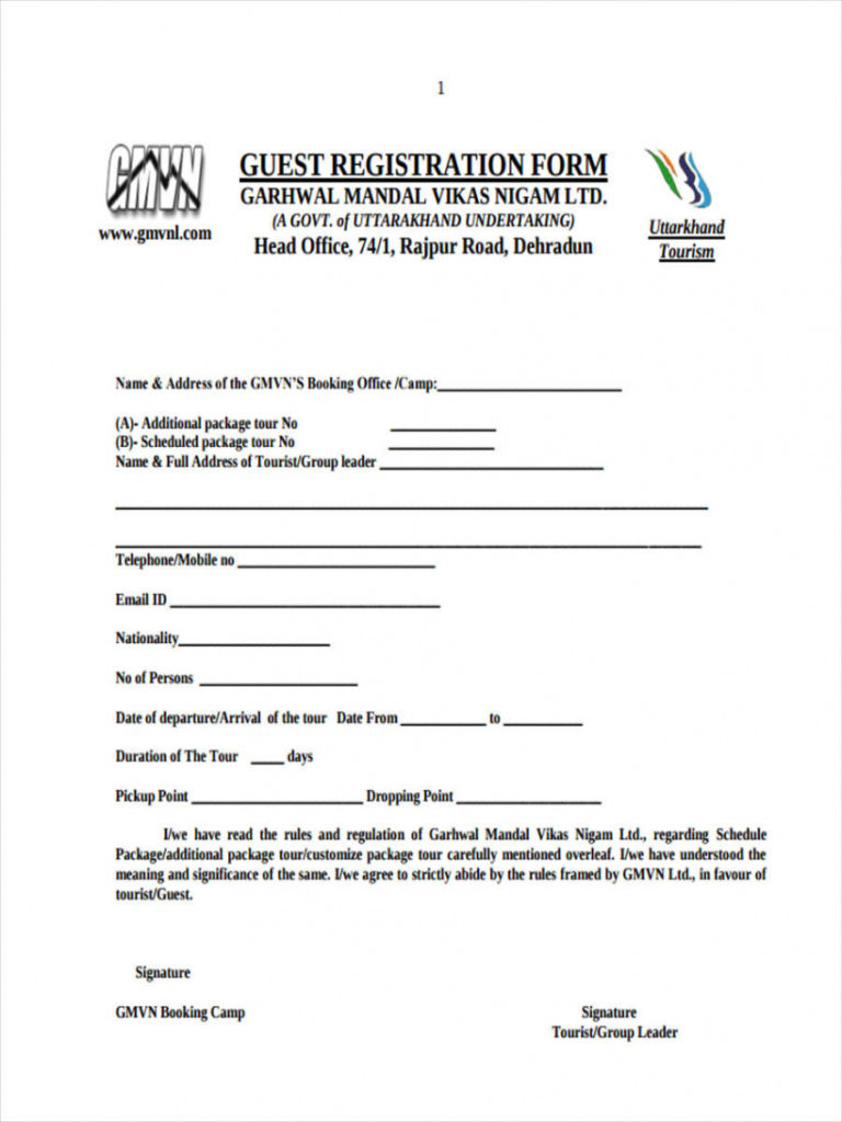 Printable Free 22 Hotel Registration Forms In Pdf Ms Word Hotel ...
