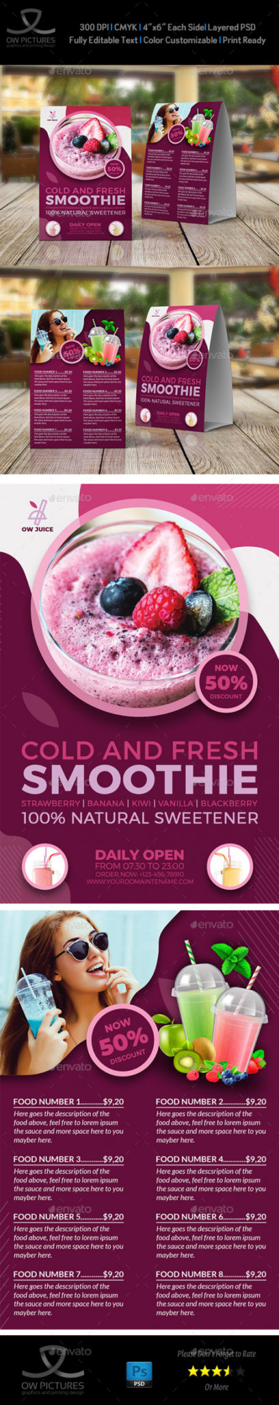 Printable Milkshake Menu Templates From Graphicriver Smoothie Menu ...