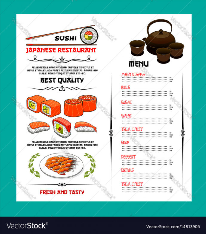 Printable Sushi Menu Template Of Japanese Cuisine Restaurant Japanese ...
