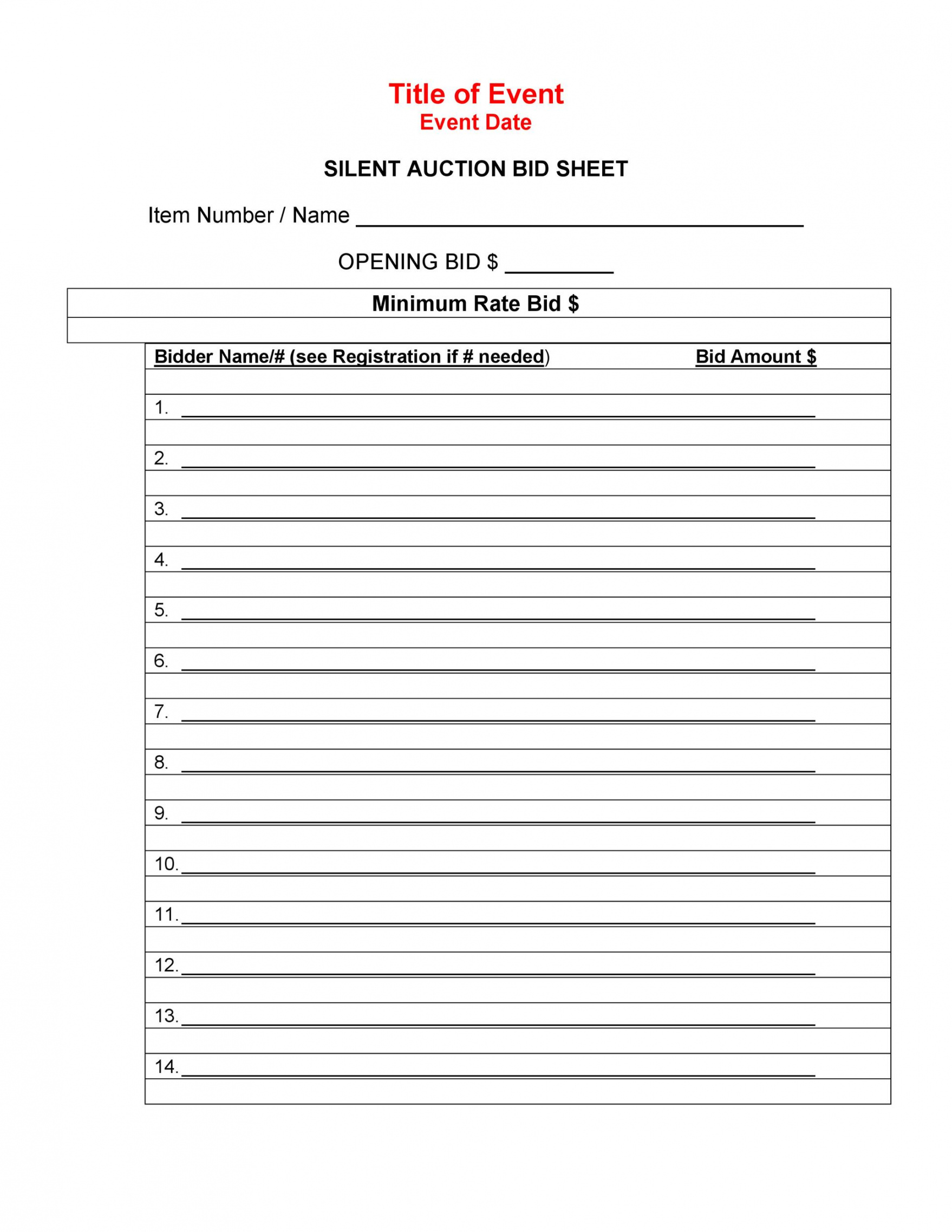 Silent Auction Bid Sheet Word Doc Joecaindesign