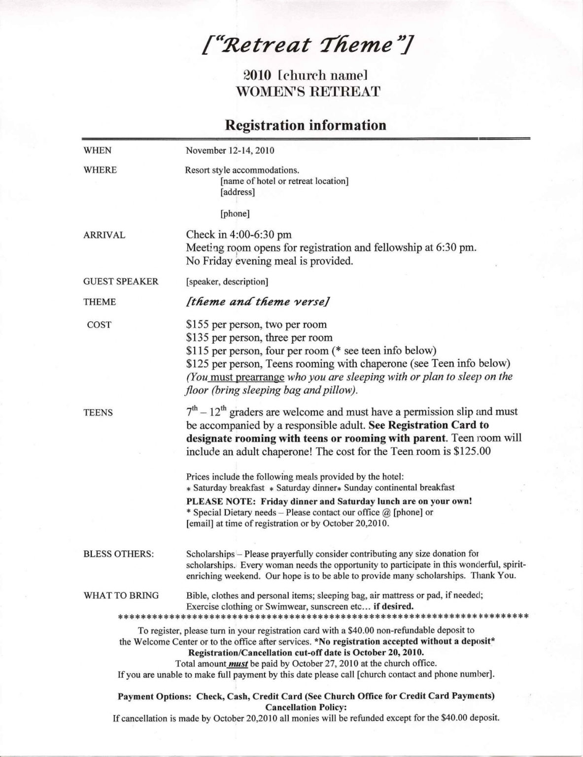 Youth Retreat Registration Form Template