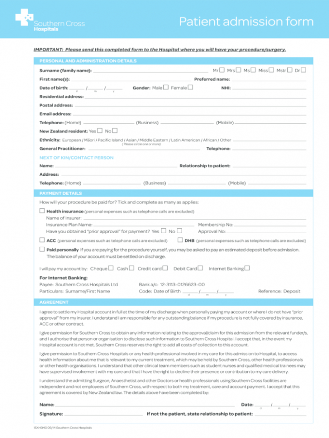 Hospital Admission Form Template