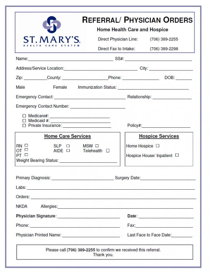 Hospital Admission Form Template