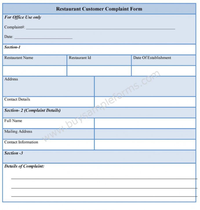 Editable Restaurant Customer Complaint Form Sample Forms Customer ...