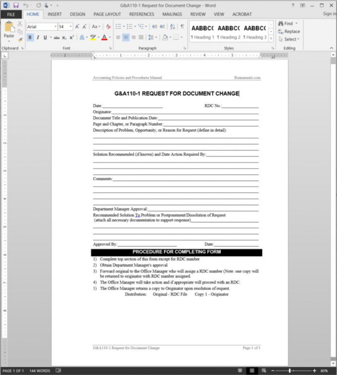 Free Document Change Request Template G&a1101 Application Change ...