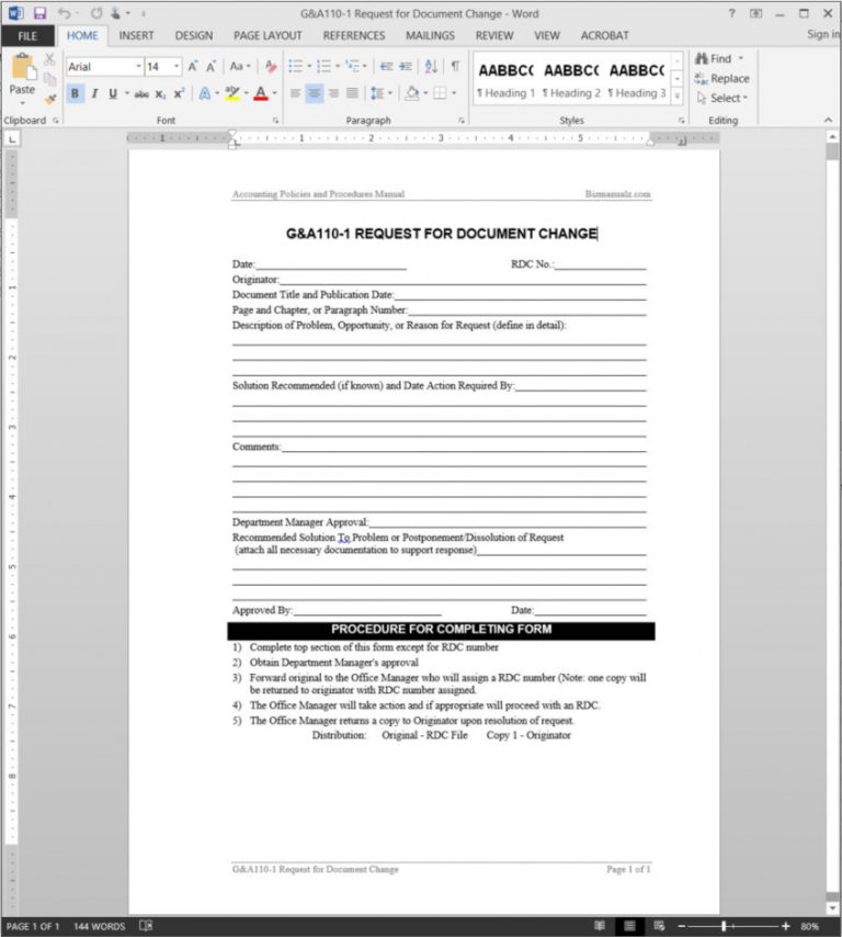 Free Document Change Request Template G&a1101 Application Change ...