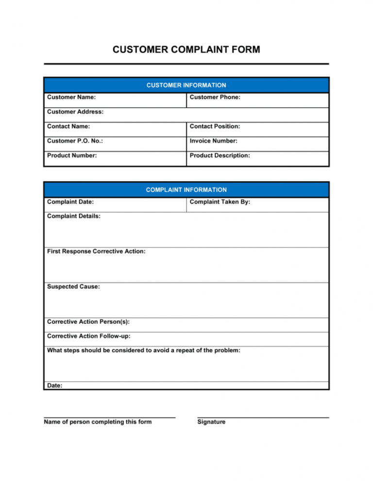 Printable Customer Complaint Form Template Businessinabox™ Customer ...