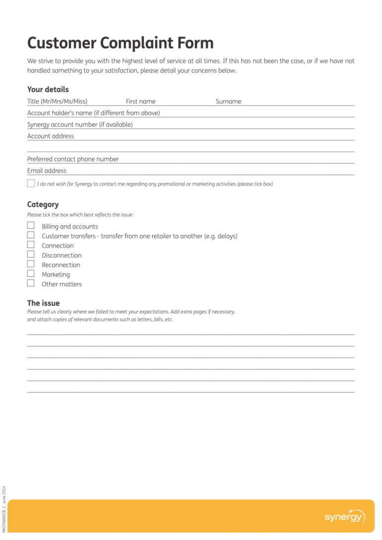 Printable Free 12 Customer Complaint Forms In Pdf Ms Word Customer Complaint Form Template Doc ...