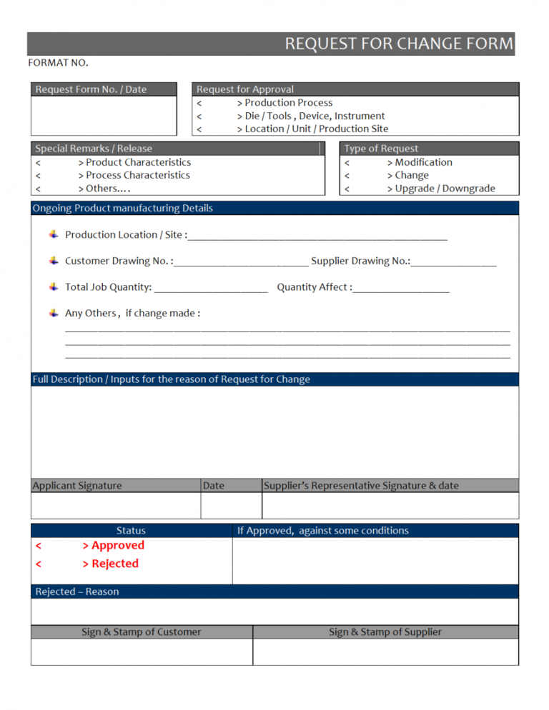 Printable Request For Change Form Application Change Request Form ...