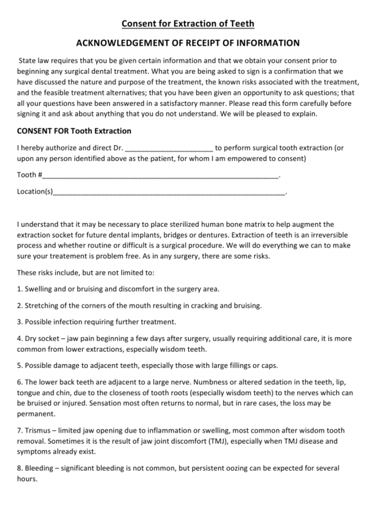 Editable Dental Extraction Consent Form Download Printable Pdf Oral ...