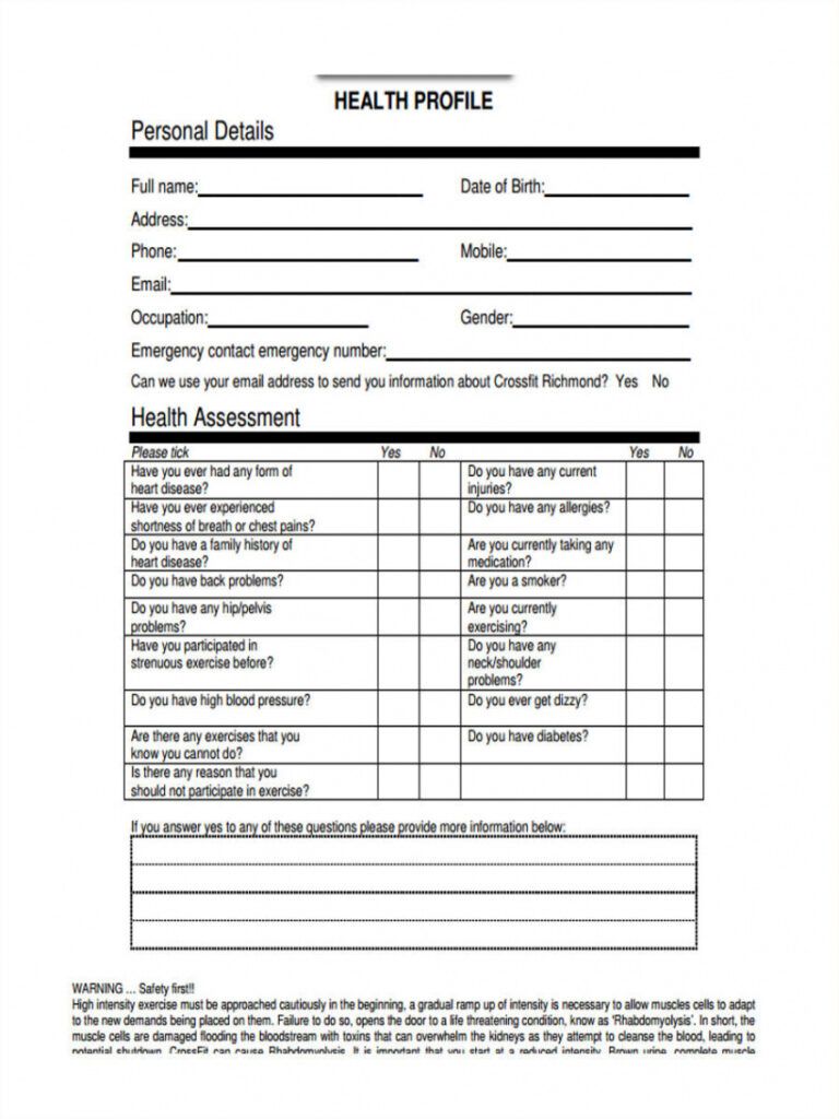 Free 5 Personal Training Assessment Forms In Ms Word Pdf Training 