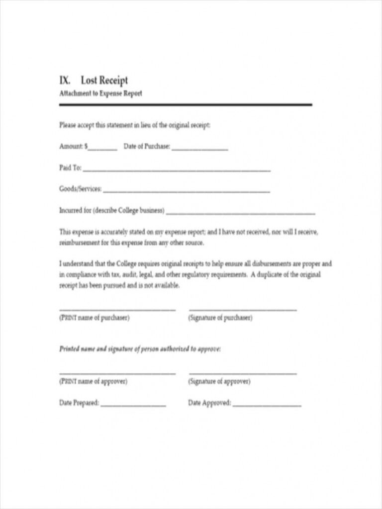 Free 7 Lost Receipt Forms In Ms Word Pdf Excel Missing Receipt Form ...