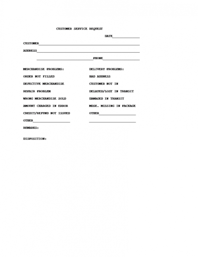 Free Customer Service Request Form Template Customer Information ...