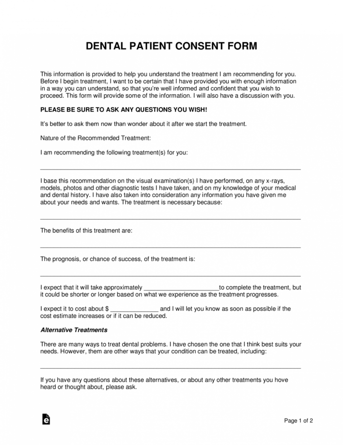 Free Dental Patient Consent Form Word Pdf Eforms Oral Surgery Consent ...