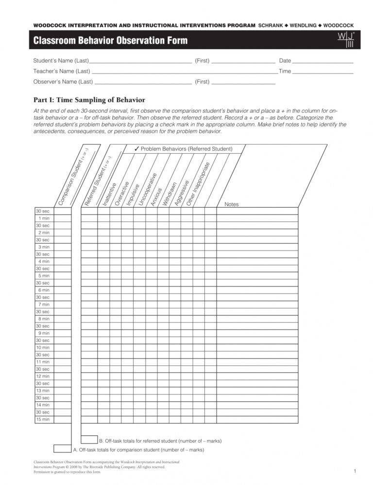 Free Free 5 Classroom Observation Forms In Pdf Ms Word Excel Student ...