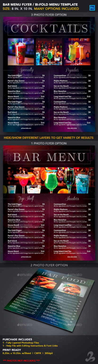 Printable Bar Menu Template Graphics Designs & Templates Bar Drinks ...