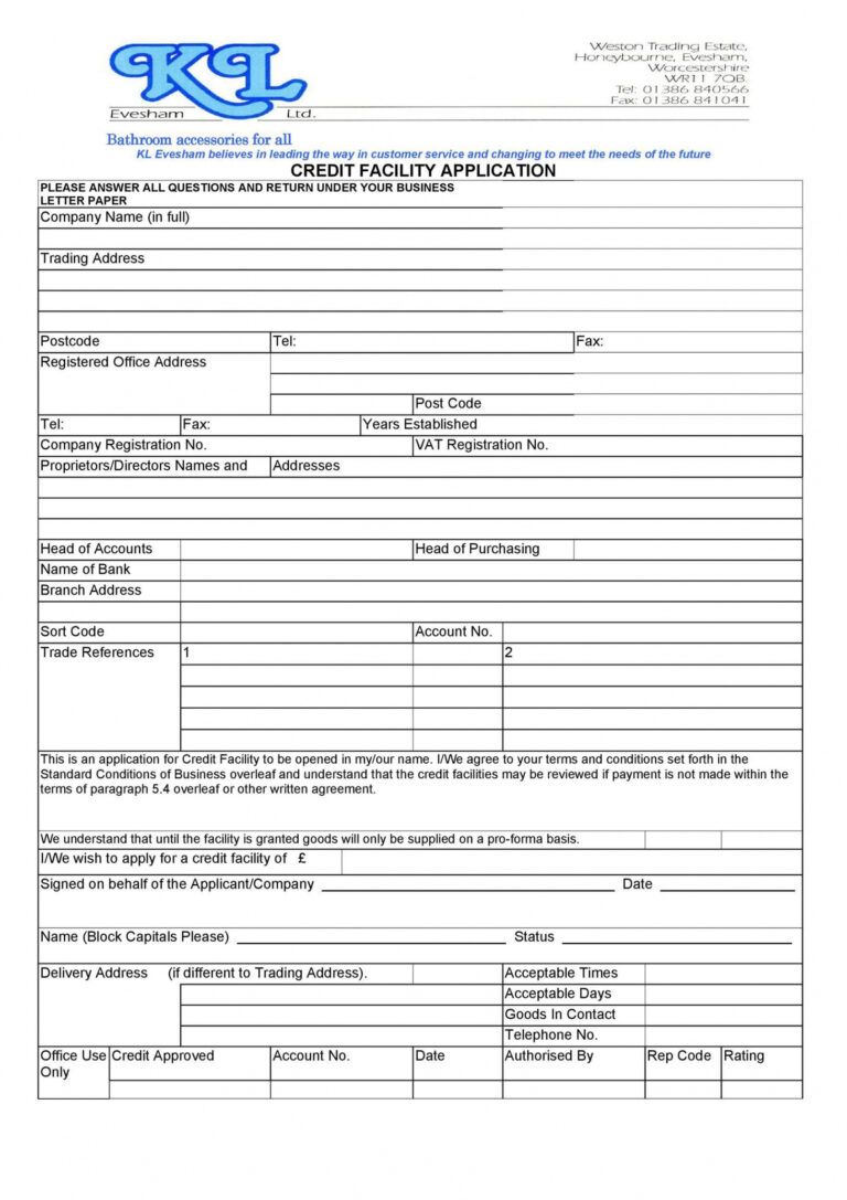 Printable New Customer Application Form Template ~ Addictionary ...