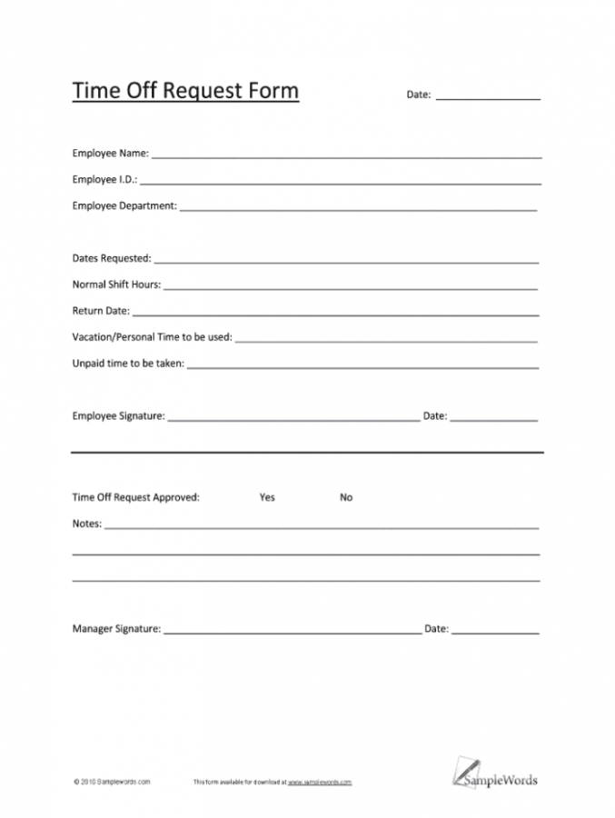 Printable Time Off Request Form Template Pdf Fill Online Printable ...