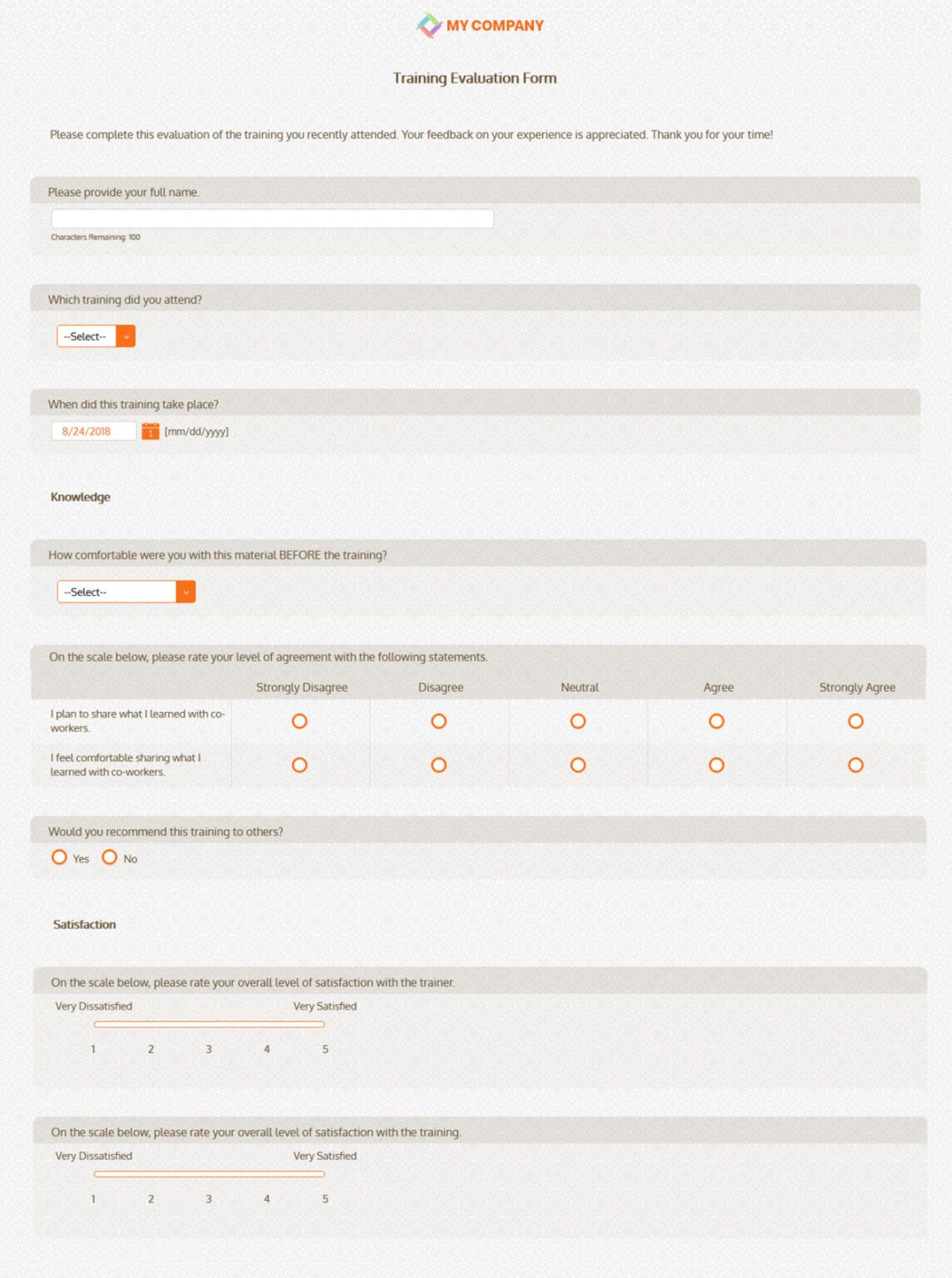 Sample Free Training Evaluation Form Template Feedback Questions ...