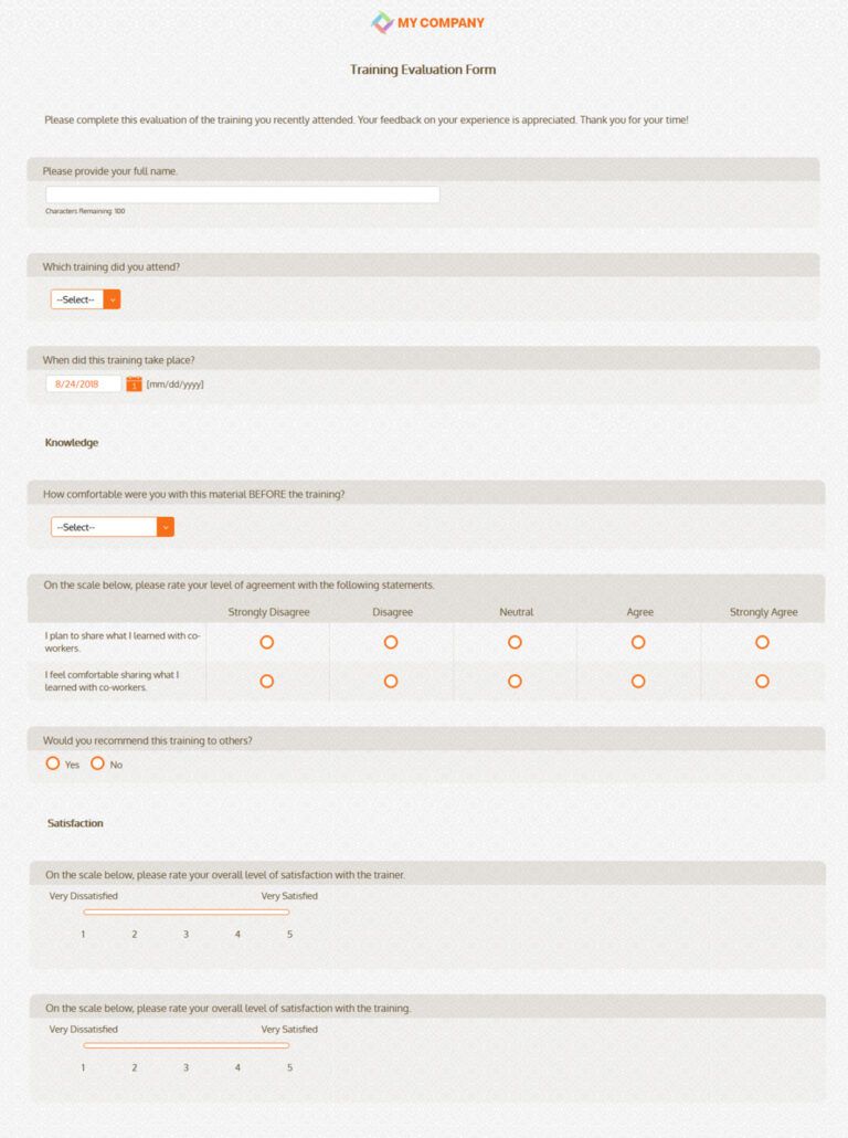 Sample Free Training Evaluation Form Template Feedback Questions ...