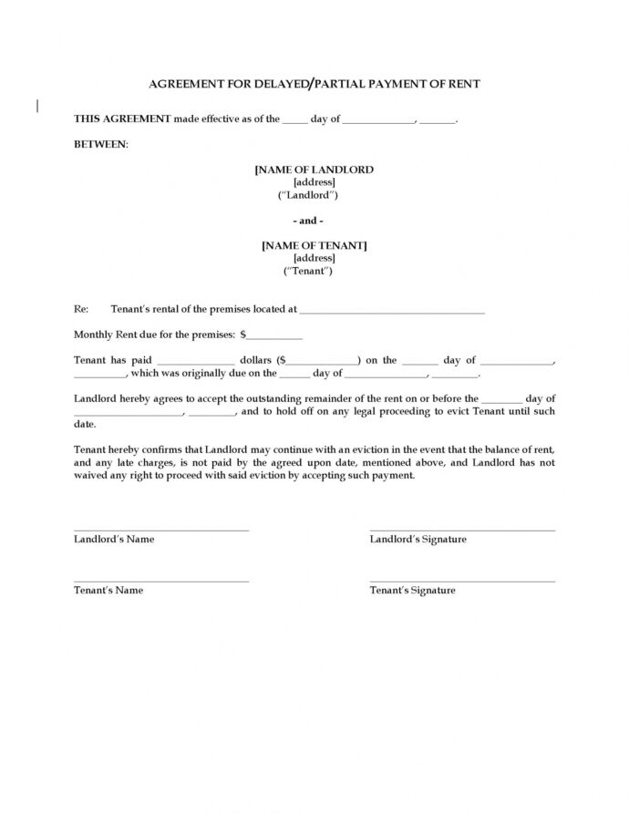 Sample Late Rent Payment Agreement Form Legal Forms And Business Rent ...