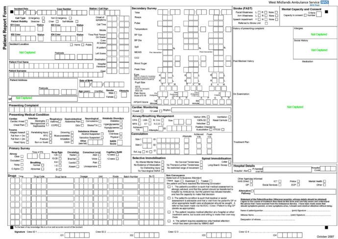 West Midlands Ambulance Service Patient Report Form Patient Report Form ...