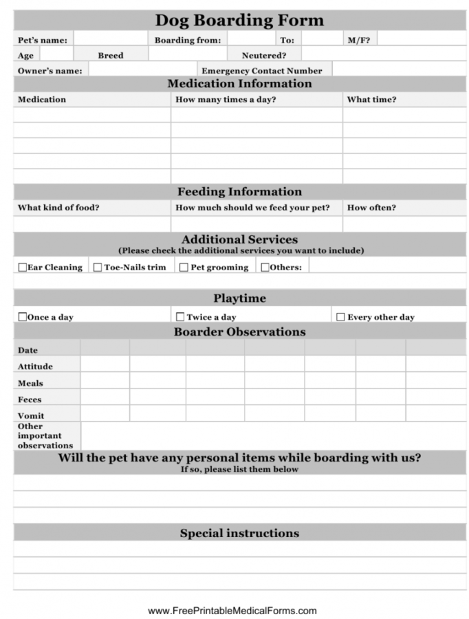 Editable Dog Boarding Form Download Printable Pdf Templateroller Pet ...