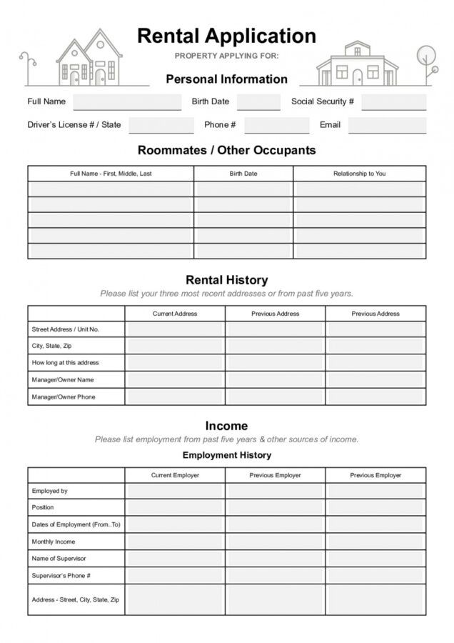 Editable Simple Rental Application Form 2021 Pdf Word Template Home ...