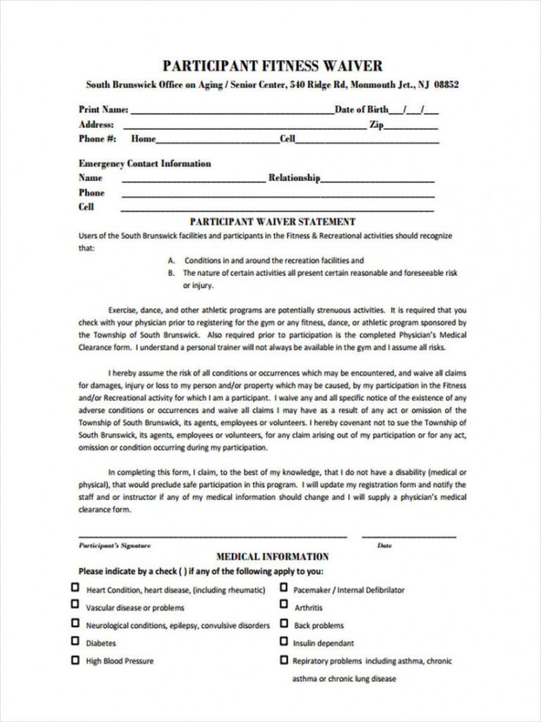 Free 7 Generic Waiver Forms In Pdf Fitness Waiver Form Template Doc | Minasinternational