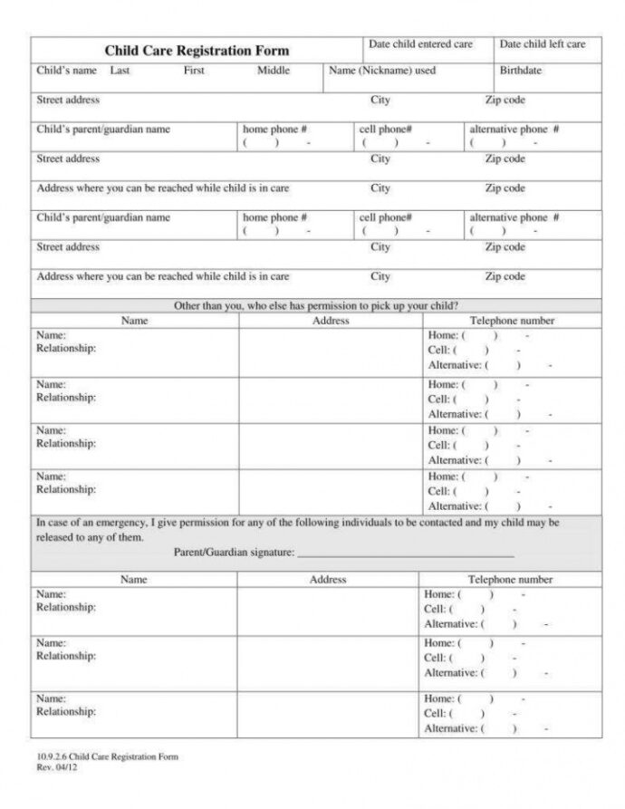 Free 9 Daycare Application Form Templates Free Pdf Doc Format Child ...