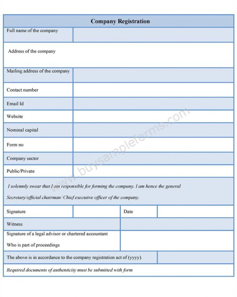Free Company Registration Form Sample Forms Company Details Form ...