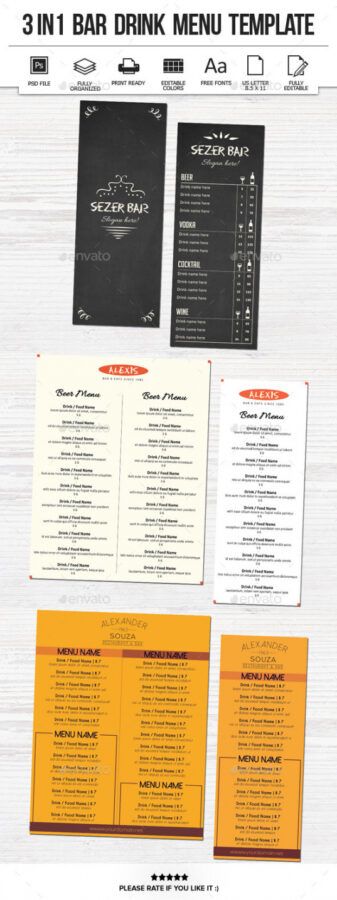 Sample Bar Menu Template Graphics Designs & Templates Bar And Grill ...