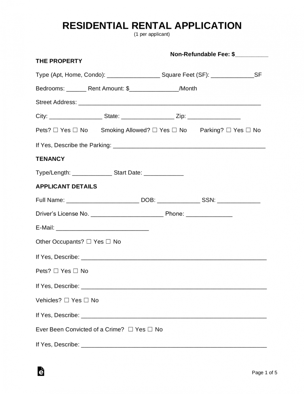 Sample Free Rental Application Form Pdf Word Eforms Home Rental ...